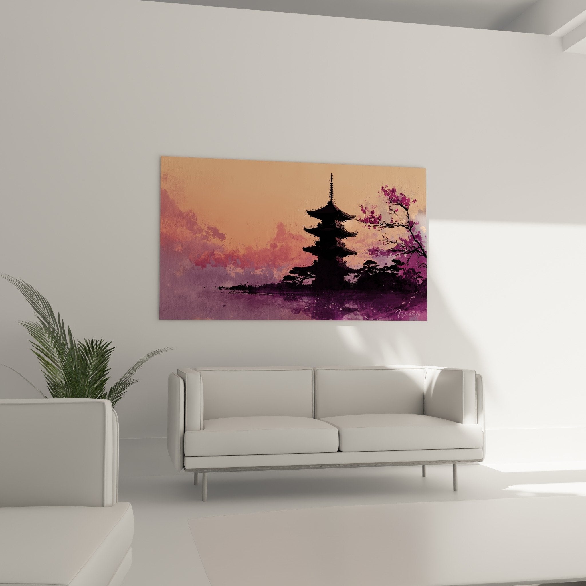 Purple Orange Sunset Pagoda Wall Art - Pagoda Edition