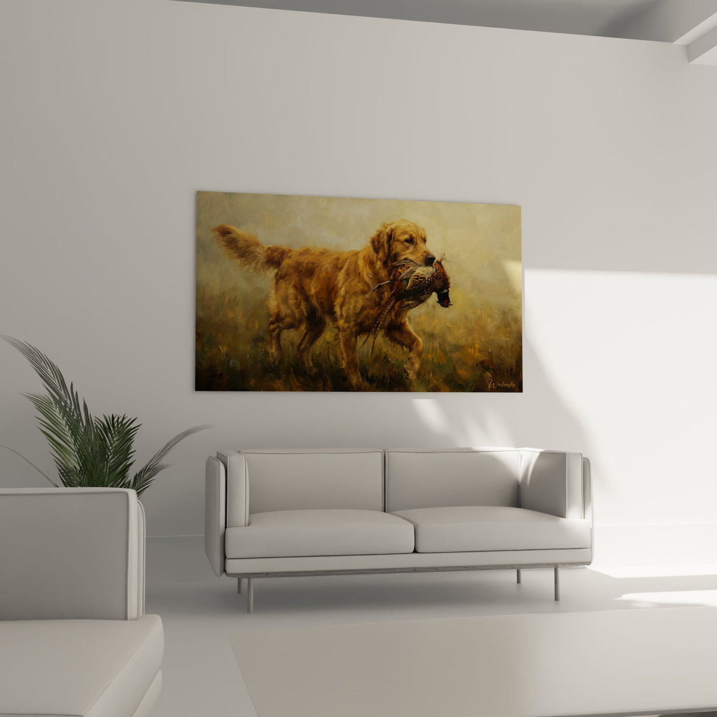 Tableau Golden Retriever Chasseur - Art Cynégétique Doré