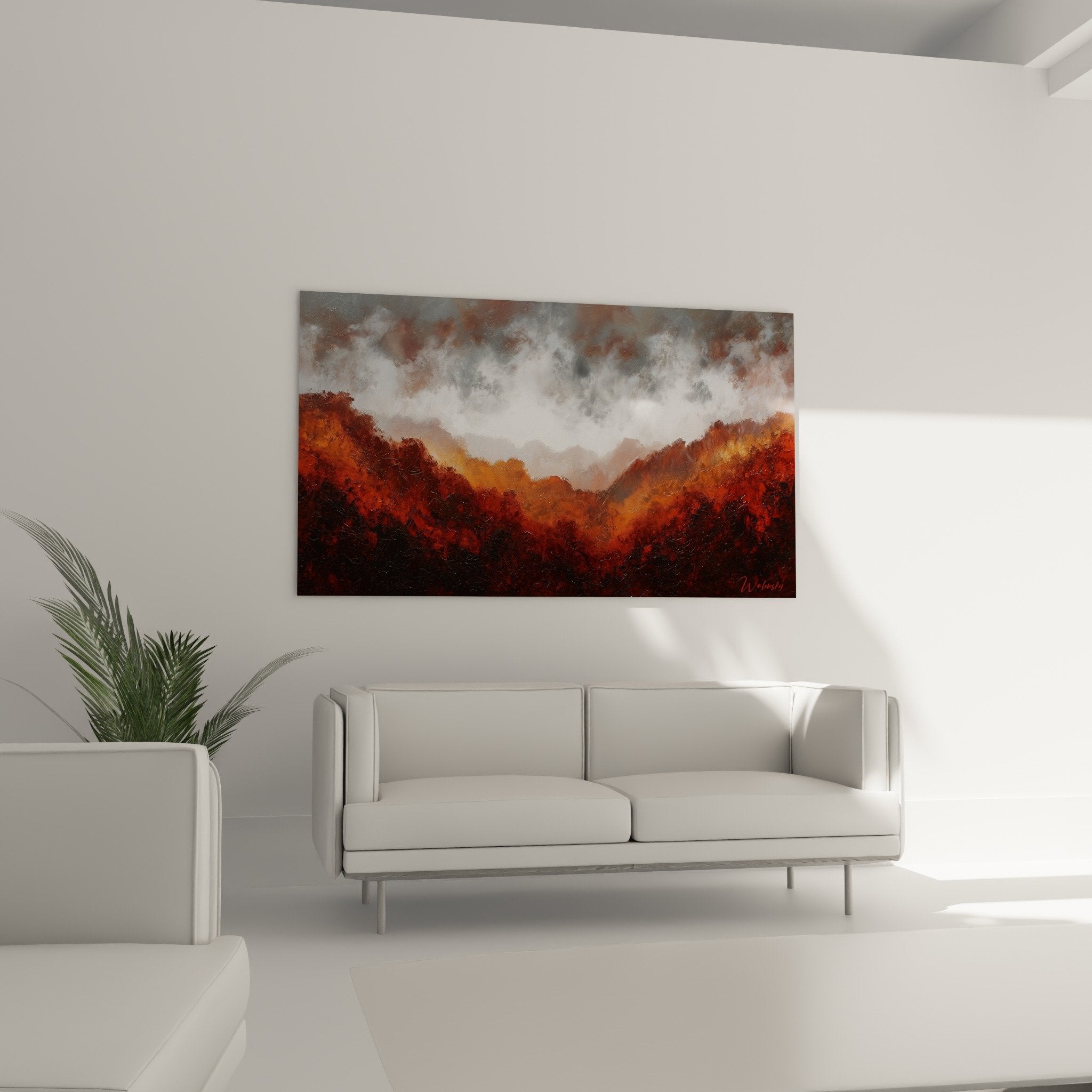 Berglandschaft-Gemälde Ocker Rot - Feng Shui Erdmitte