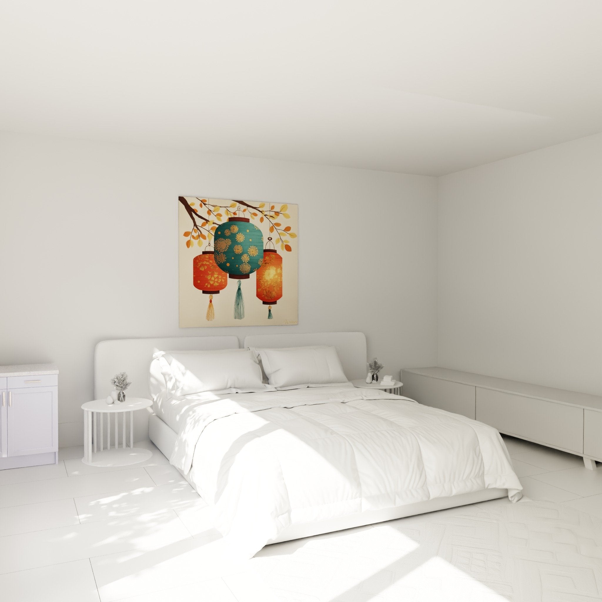 Chinese Lanterns Turquoise Orange Wall Art - Lantern Edition