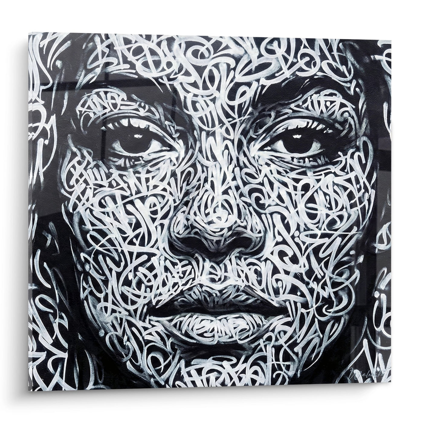 Female Face Portrait Painting Black White Ornaments - Street art