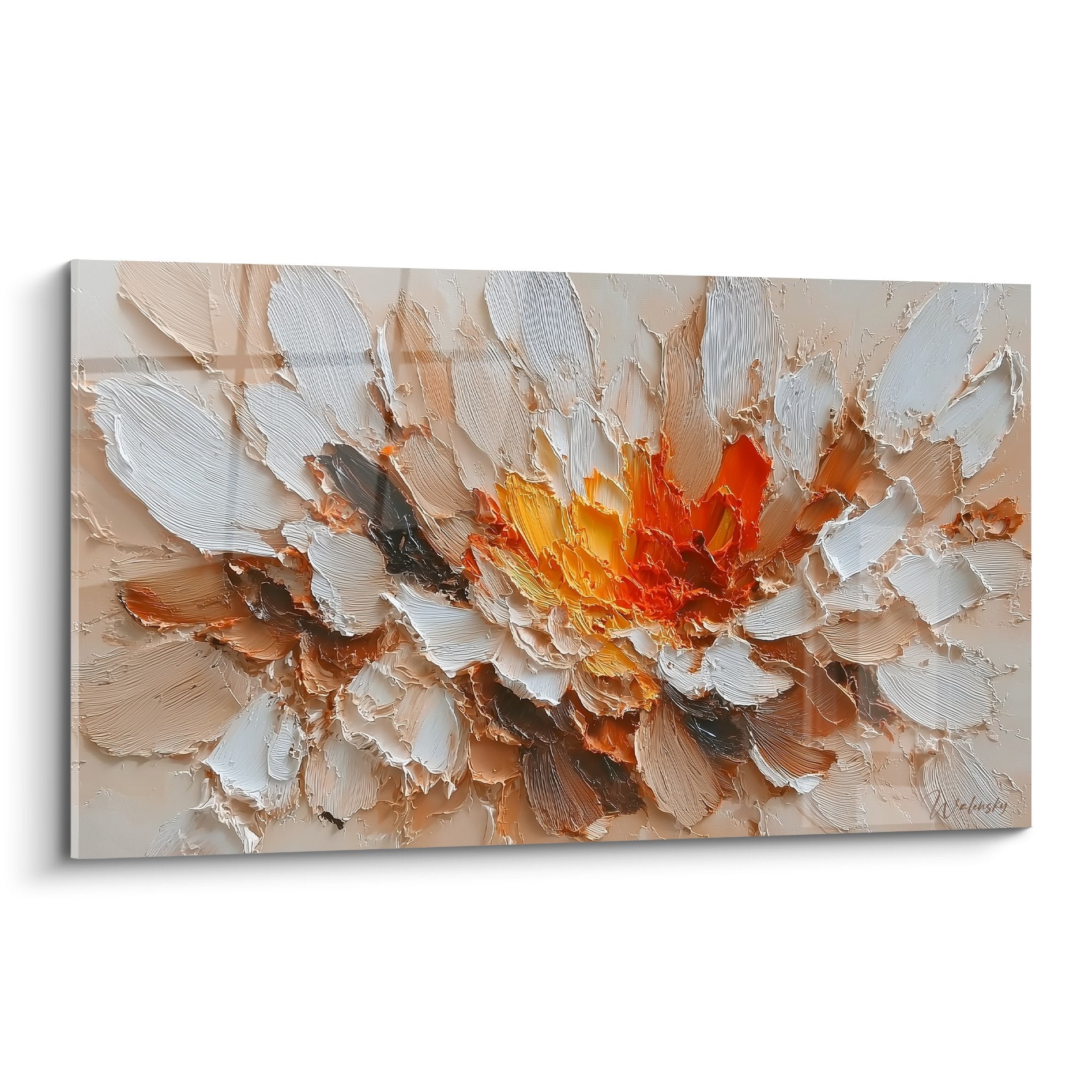 Orange & White Flower Painting - Feng shui Earth Center