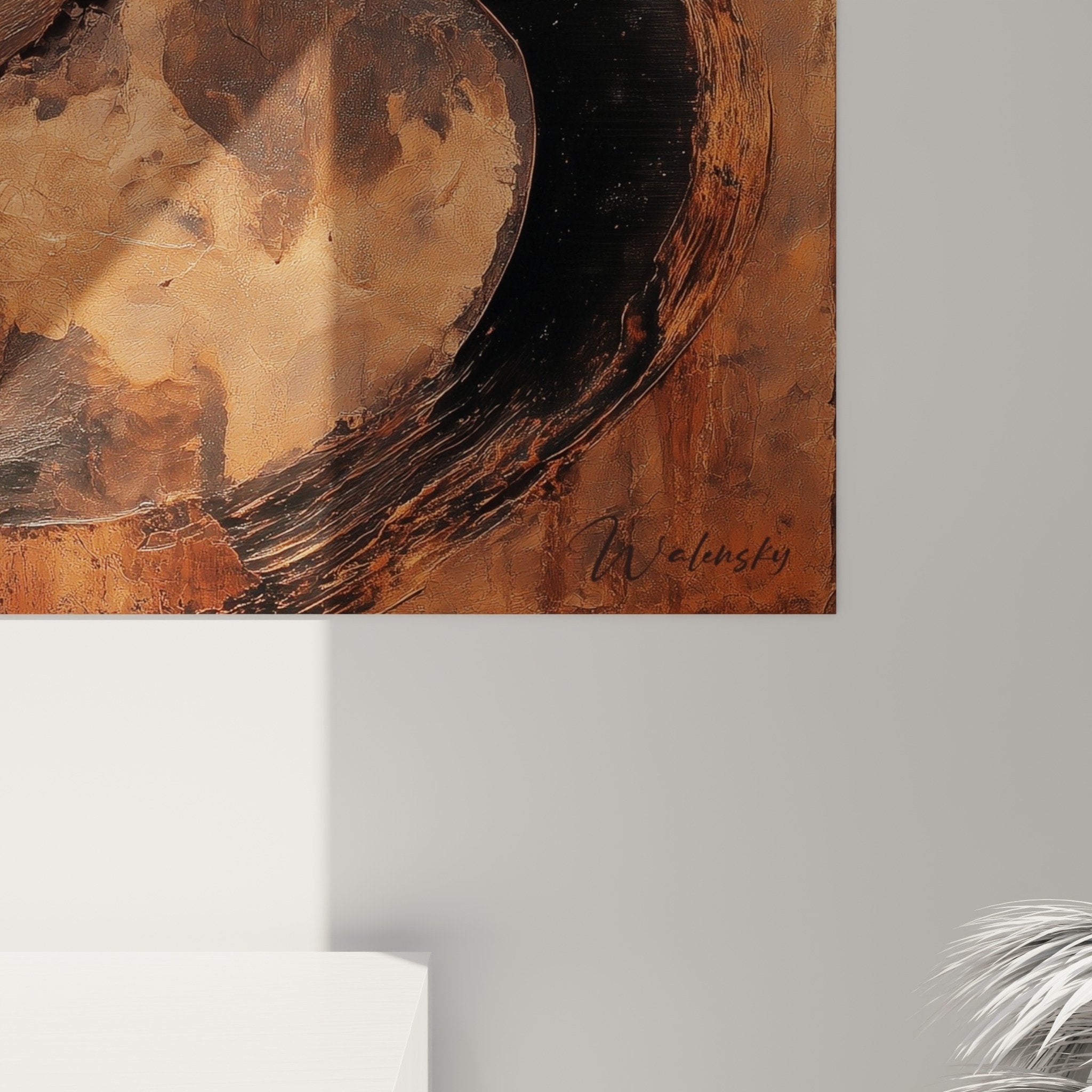 Tableau Abstrait Ocre Noir - Fusion Minérale Feng Shui